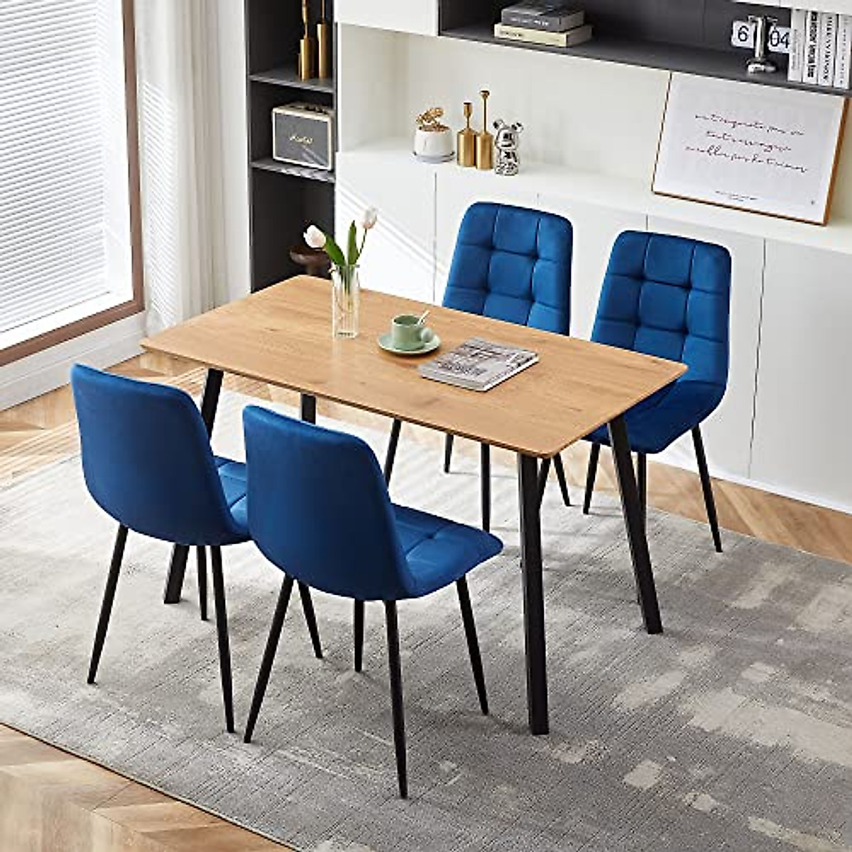 Homedot Upholstered Dining Chair Set of 4,Mid-Century Home Desk Chair Tufted Pattern Design Side Chair Velvet Elegant Kitchen Chair with Sturdy Metal Legs for Home,Office