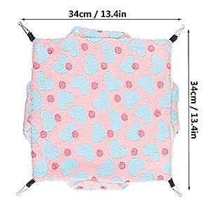 Small Pet Hammock, Double-Layer Small Animals Hammock Bed, Warm Fleece Cage Hanging Hammock, Pet Swinging Bed for Sugar Glider Chinchilla Parrot Guinea Pig Ferret Squirrel Hamster Rat (Pink)