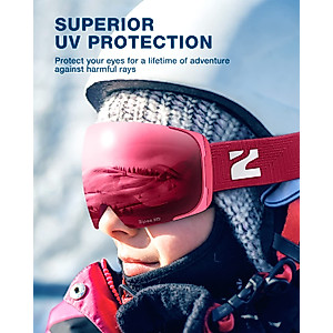 ZIONOR Ski Goggles, Z1 Zipon HD Lens Snow Goggles for Men Women Adult, Anti-fog Magnetic Lens Snowboard Goggles with UV Protection, OTG Snowboarding Goggles, Over Glasses Skiing Snowmobile Goggles