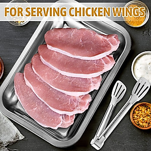 Breading Trays Set of 3 Large 10.4 x 7.7 x 1.9 Inch Stainless Steel Breading Pans with Tong for Dredging Chicken Breasts and Marinating Meat, Food Prep Trays for Breadcrum Dishes, Schnitzel