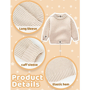 Arssm Toddler Sweater Knit Baby Boy Girl Kids Sweater Crewneck Long Sleeve Pullover Sweater Tops Winter Clothes(Beige-3T)