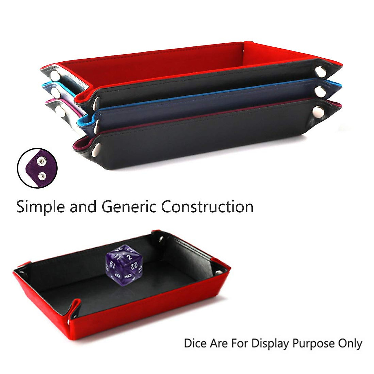 LYYXLL - 3 Pack Dice Tray for Rolling RPG DND Table Games Rectangle Folding PU Leather Tray Candy Holder Storage Box