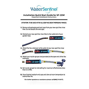 WaterSentinel SF-20W Spotless Car Wash Inline Deionized Water Garden Hose Water Filter & Extension Adapter for RV, Boat, Marine, Motorcycle, Home, Windows, Spot Free Wash, Solar Panels