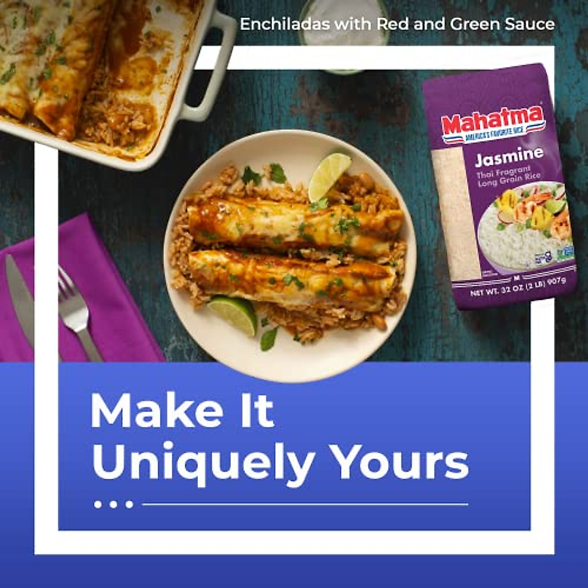 Mahatma Jasmine Rice, 2lb Bag of Rice, Thai, Indian, or Cambodian Fragrant Flavored Rice, Stovetop or Microwave Rice