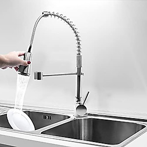 Silver Kitchen Faucet Commercial Solid Brass Brushed Nickel Kitchen Tap - 3 Spray Modes Kitchen Sink Faucets, Single Handle 360º Swivel Single Hole Kitchen Faucet