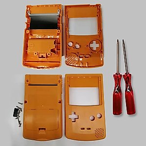 Cowhilan Replacement IPS Full Housing Shell Case + Screwdrivers Compatible with Gameboy Color GBC IPS Highlight Screen Console, Orange