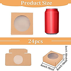 BENECREAT 24 Packs Brown Kraft Square Paper Boxes Gift Wrapping Box with Round Clear Window 3x3x1.2 for Homemade Soap, Wedding Party Favor, Festival Gift Packaging