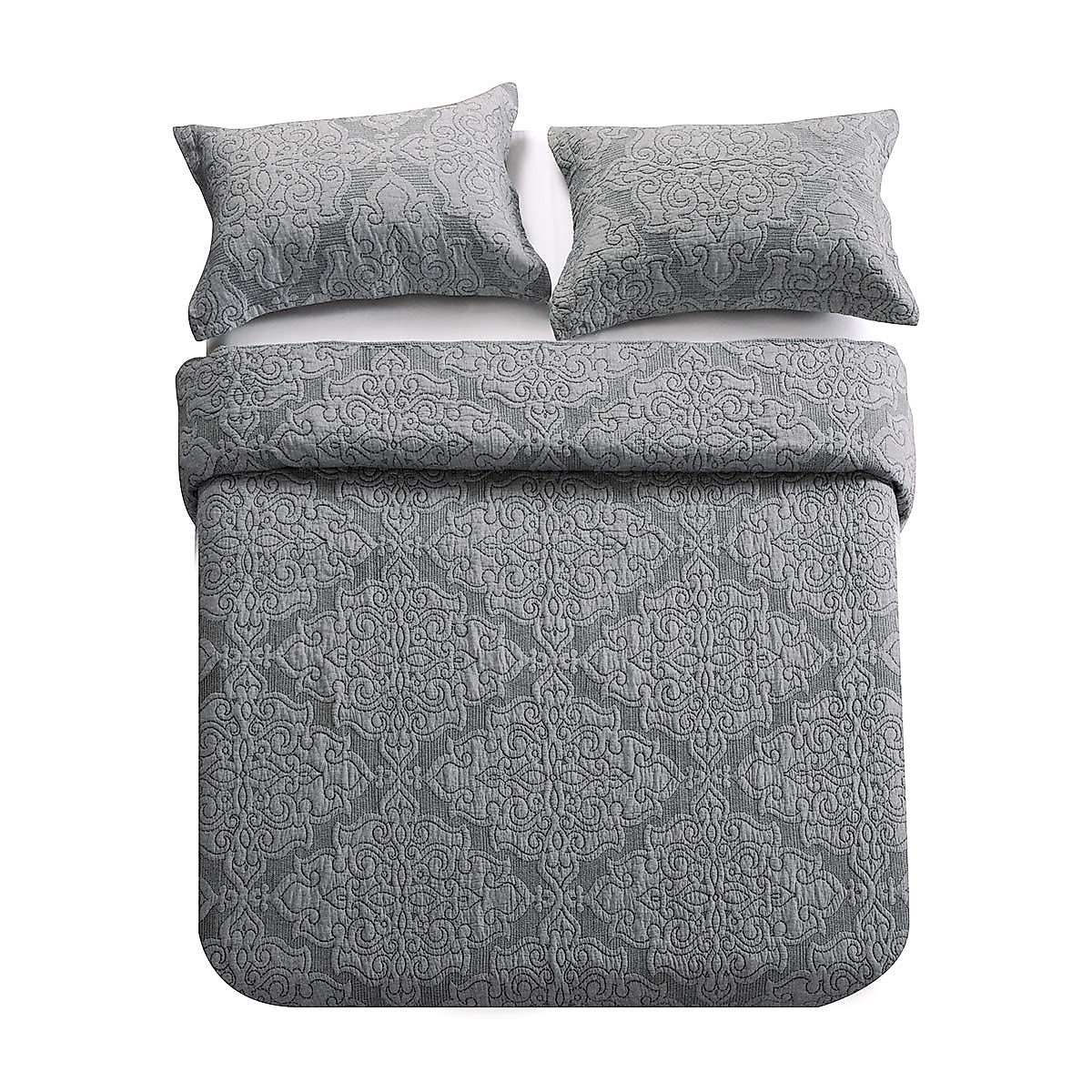 Travan 3-Piece King Quilt Set Quilted Bedspread Oversized Microfiber Lightweight Bedspread Coverlet Set with Shams Bedding Set for All Season, Grey, King