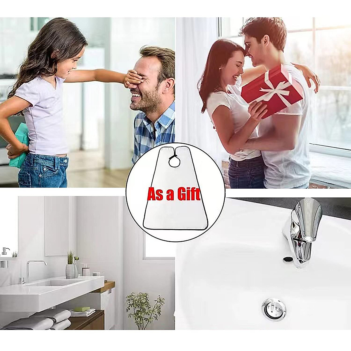 kirahiro 6-Piece Beard Catcher Kit for Shaving & Trimming & Grooming,with Beard Apron,Beard Brush,Beard Comb,Scissor,Suction Cups,Bag(Deluxe sets)