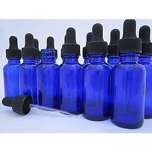 DropperStop™ 1oz Cobalt Blue Glass Dropper Bottles (30mL) with Tapered Glass Droppers - Pack of 12