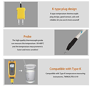 10 Pieces 3 Meters K Type Mini-Connector Thermocouple Temperature Probe Sensor K Type Thermocouple Wire Temperature Sensing Line Measure Range -50 to 400 Celsius, Compatible with TM902C/ TES1310