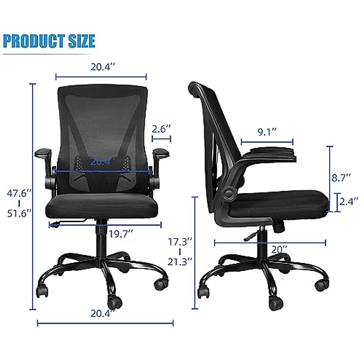 Foldable Executive Mesh Office Chair Ergonomic Swivel Task Computer Desk Chair (Black)