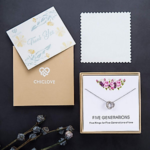 CHICLOVE Five Generations Necklace - Sterling Silver Necklace Gift for Grandmother, Gift for Mom Grandma Nana, Grandma, Great Grandma Gift (Five Generations Gifts)