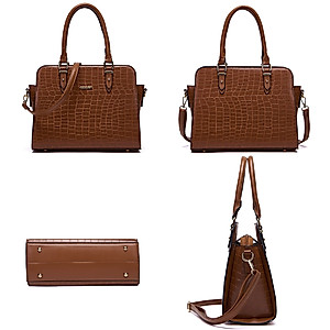 Qiyuer Women Satchel Top Handle Bag Wallet Purse,Purses Work Tote Bags Set 2pcs Brown