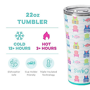Swig Life 22oz Insulated Tumbler, Travel Coffee Tumbler with Lid, Cup Holder Friendly Travel Coffee Mug, Stainless Steel Thermos (Lake Girl)