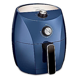 Crux 3.7QT Manual Air Fryer, Faster Pre-Heat, No-Oil Frying, Fast Healthy Evenly Cooked Meal Every Time, Dishwasher Safe Non Stick Pan and Crisping Tray for Easy Clean Up, Stainless Steel/Blue