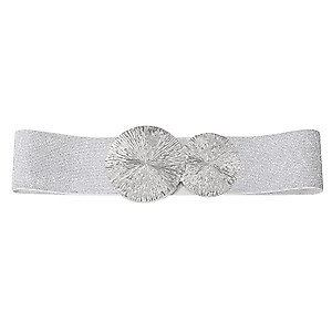 SANSTHS Women Wide Elastic Belt with Gold Buckle for Dress Stretchy Vintage Waist Silver Belt, M