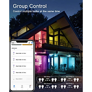 DOGAIN Smart Light Bulbs E26 Base A15 LED RGB Dimmable Color Changing Light Bulb Compatible with Alexa Google Home WiFi Multicolor Lights 6W (40W Equivalent) 500LM (Only 2.4GHz) 4 Pack
