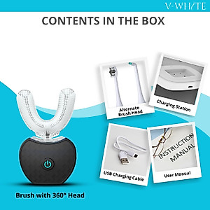V-WHITE Ultrasonic U-Shaped Toothbrush for Teeth Whitening, Electric Toothbrush For Adults - 360° Mouth Cleansing, Hands Free Gums Protection - Wireless Charging & LED Light -Waterproof IPX7 Certified