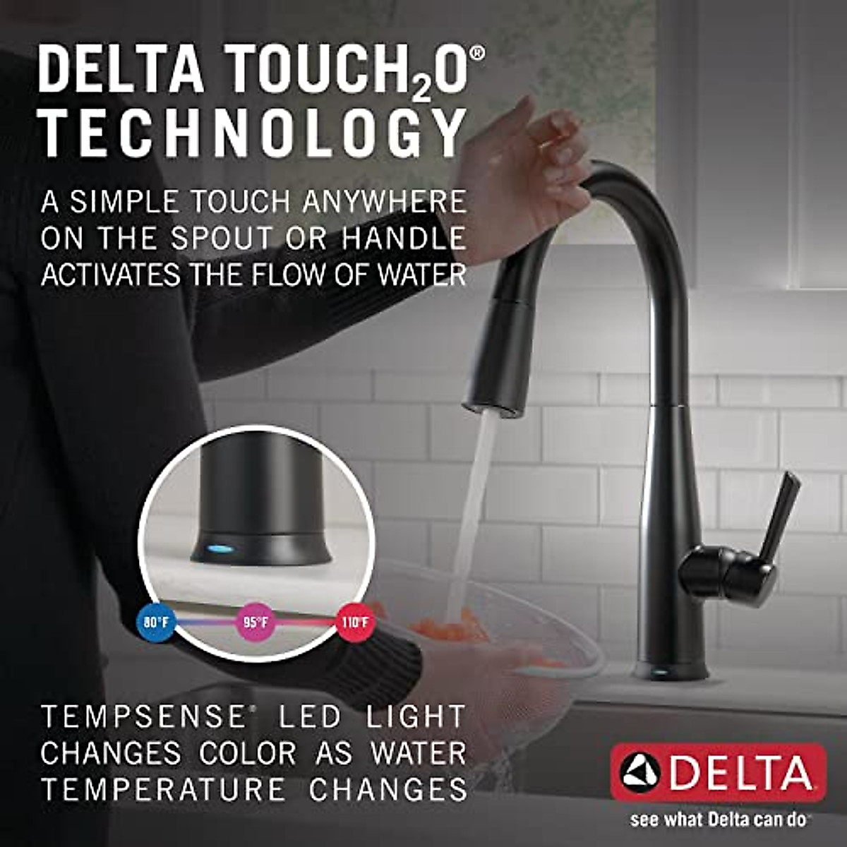 Delta Faucet Essa VoiceIQ Touchless Kitchen Faucets with Pull Down Sprayer, Smart Faucet, Alexa and Google Assistant Voice Activated, Kitchen Sink Faucet, Matte Black 9113TV-BL-DST