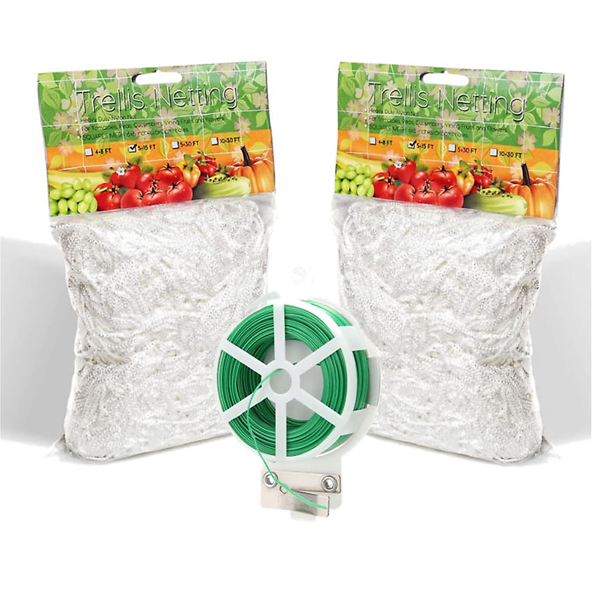 RC SLL Garden Trellis Netting 5×15FT 2-Pack,Heavy-Duty Polyester Trellis Net for Climbing Plants Outdoor,Plant Supporting Net for Vine Plants,Hydroponics Garden Climbing Net,Bonus One Twist Tie