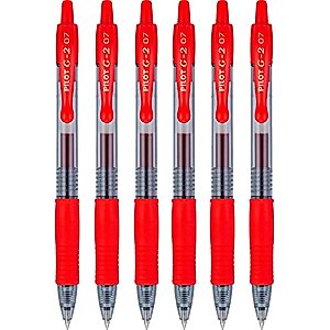 PILOT G2 Premium Refillable & Retractable Rolling Ball Gel Pens, 0.7mm Fine Point, Red, 6-Pack