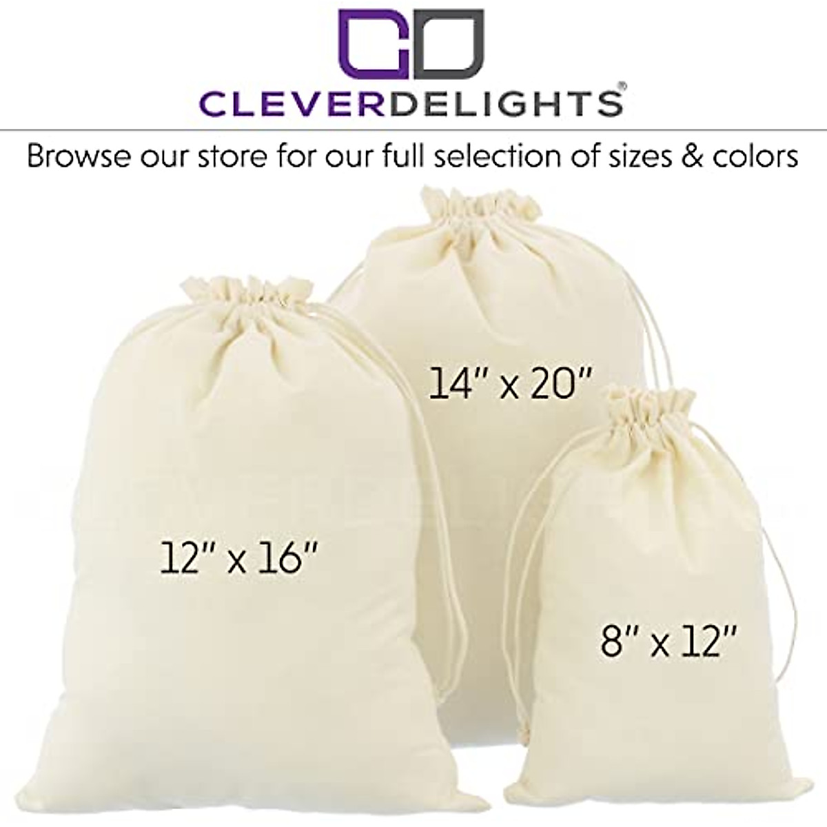 CleverDelights Cotton Bags - 12" x 16" - 10 Pack - Premium Muslin Drawstring Bag
