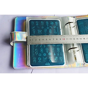 20 Slots Silver Laser Nail Art Stamp Plate Holder Stamping Plates Storage Bag Cases Rainbow Practical Empty Rectangle Plates Big Size 14.5×9.5cm Organizers
