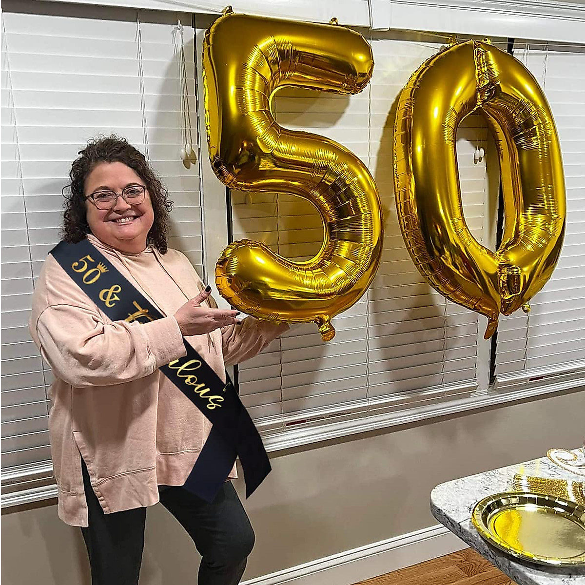 Docooniver 50th Birthday Sash for Women and Men,50&Fabulous Sash Black with Gold Foil Lettering.