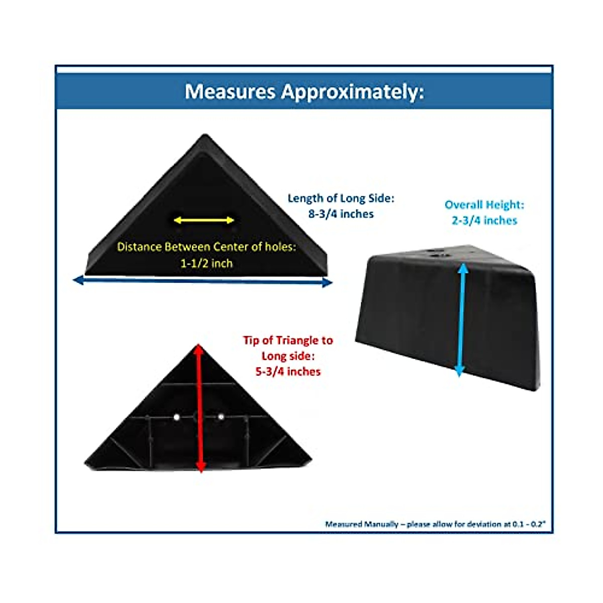 JSP Manufacturing 3" Triangle Plastic Furniture Black Corner Legs - Sofa Couch Chair Ottoman (4 Legs)