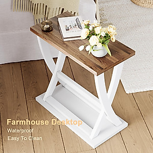 ChooChoo Farmhouse End Table Set of 2, Narrow Side Table with Storage Shelf, Modern X-Design Slim End Table for Living Room, Bedroom, Small Space, 11.8" D*23.6" W*23.4" D