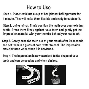 CHNLML Denture Teeth Temporary Fake Teeth Snap on Veneers, Simulation Braces Snap On Smile Tooth Cover Perfect Whitening One Size Fits Most Comfortable Denture to Make，Fix Confident Smile (2 Pcs)