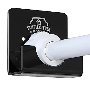 Black Acrylic Bathroom Curtain Rod Holders Adhesive Non Slip Curtain Hangers Pole Holders for Drapes No Drill Stick On Wall Mounted Bath Rod Gripper 2 Piece Square Shower Rod Brackets for Wall