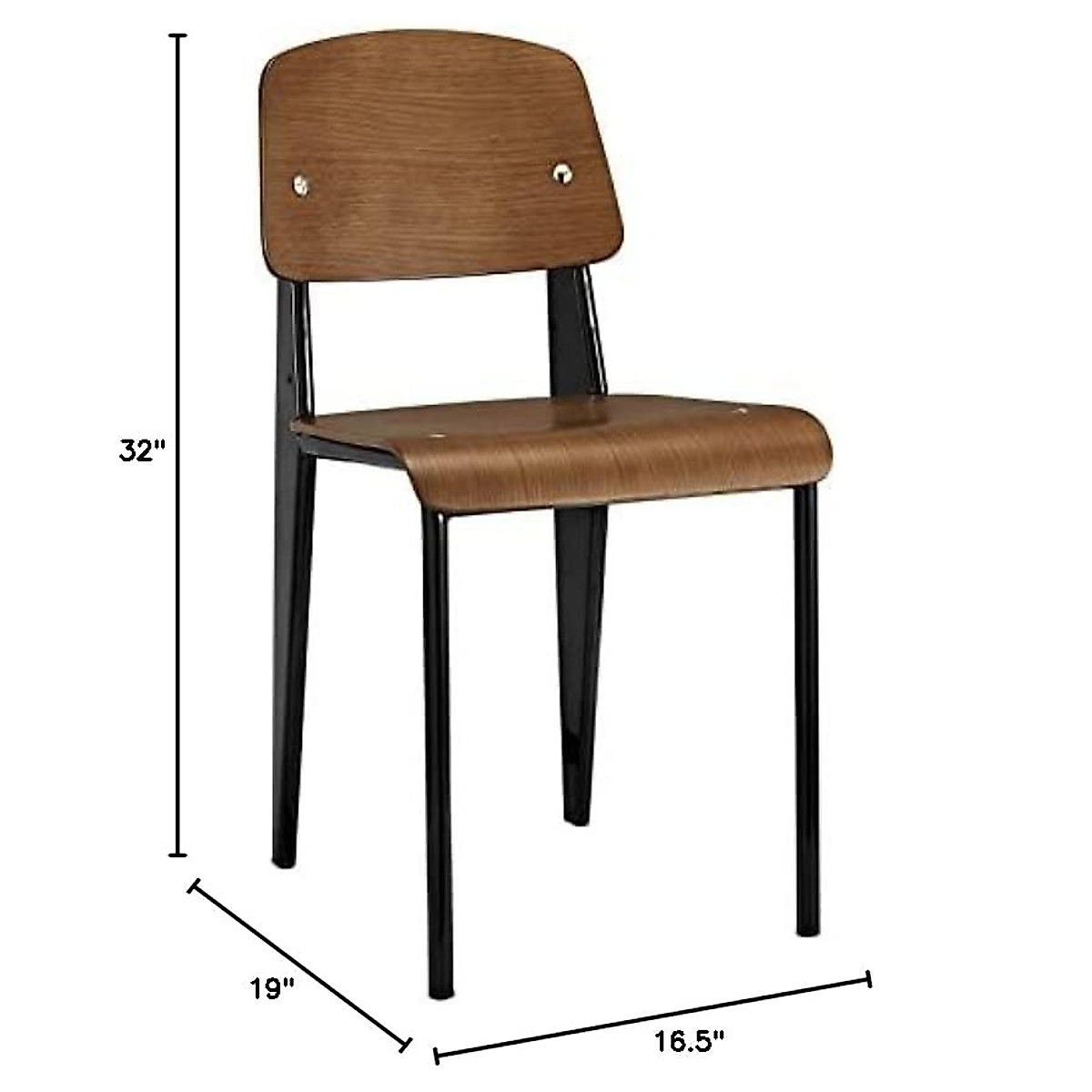 Modway Cabin Modern Wood and Metal Kitchen and Dining Room Chair in Walnut Black
