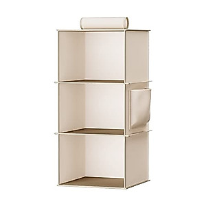 YOUDENOVA Hanging Closet Organizer, 3-Shelf Closet Hanging Storage Shelves, Beige