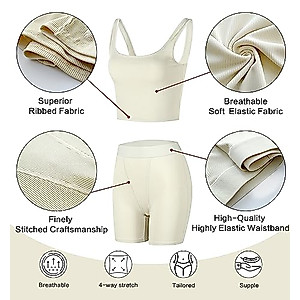 Women's 2 Piece Casual Workout Outfits Ribbed Knitted Yoga Tank Top High Waist Shorts Tracksuit Active Wear Set