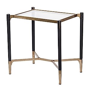 Benjara 24 Inch Accent Side Table, Iron Frame, Glass Top, Modern, Gold and Black