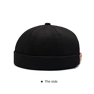 Mens Adjustable Brimless Hat Cotton Rolled Cuff Retro Docker Beanie Hat Sailor Cap Red