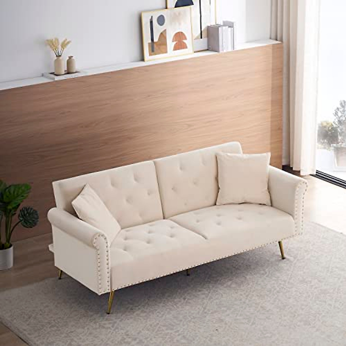 Eafurn Futon Couch Bed Sleeper Loveseat, Convertible Folding Sofa with Armrest, Adjustable Backrest, Modern 2 Seater Upholstered Love Seat Sofa & Couch for Small Space, Living Room