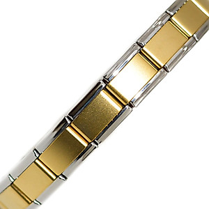 Dolceoro SB-006, Satin Matte Gold Italian Modular Starter Charm Bracelet, 9mm Wide Stainless Steel, 18 Links for Wrist 6-6 3/8"