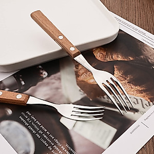 Reusable Wood Handle Flatware Set for 8 - Uniturcky 304 Stainless Steel Silverware Set Includes 8 Each Forks Spoons and Knives - Eating Utensils Cutlery Set for Home Restaurant (24PCS, Log)