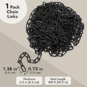 100-Feet Plastic Chain Links - Privacy Safety Barrier for Fence, Gate, Privacy (1.5-Inch, Black)