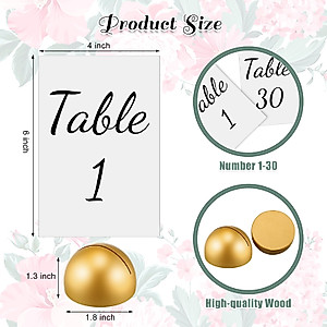 Queekay 30 Pieces Wedding Table Number 1-30 with Stands 4 x 6 Inch Table Number Signs with Round Card Holder Wedding Seating Chart for Wedding Reception Centerpieces Decorations Event Party (Gold)