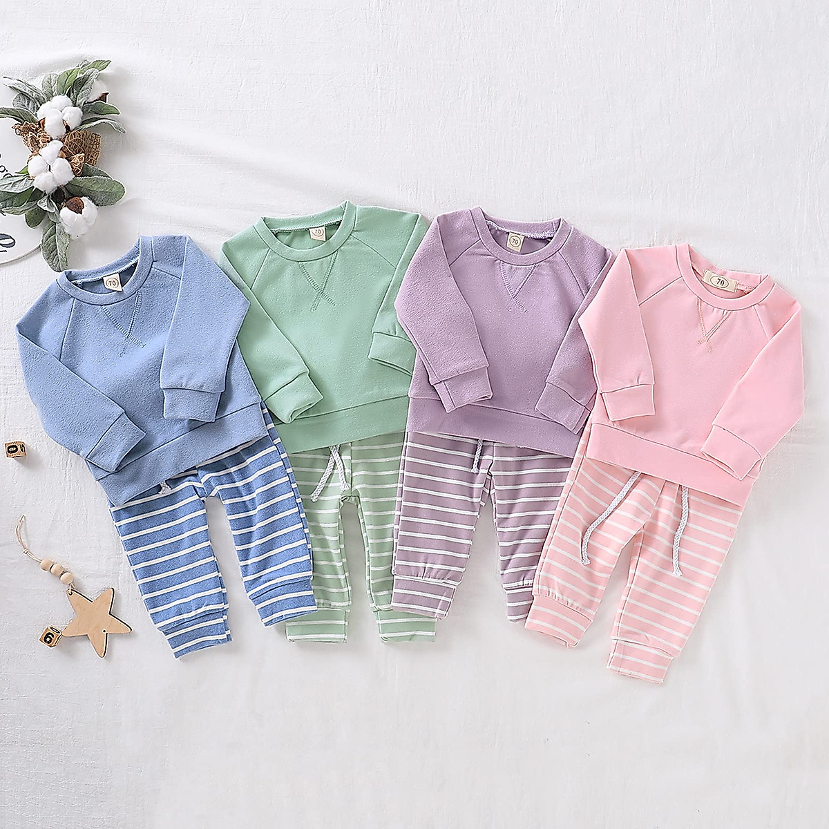Dimoybabe Baby Girl Clothes Boy Sweatshirt Infant Outifts Set Spring Winter Long Sleeve Outfits + Stripped Pants 2pcs Stripe Purple