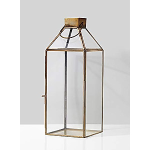 Serene Spaces Living Large Gold Decorative Hurricane Lantern Candle Holder with Glass Panels, 16" Tall