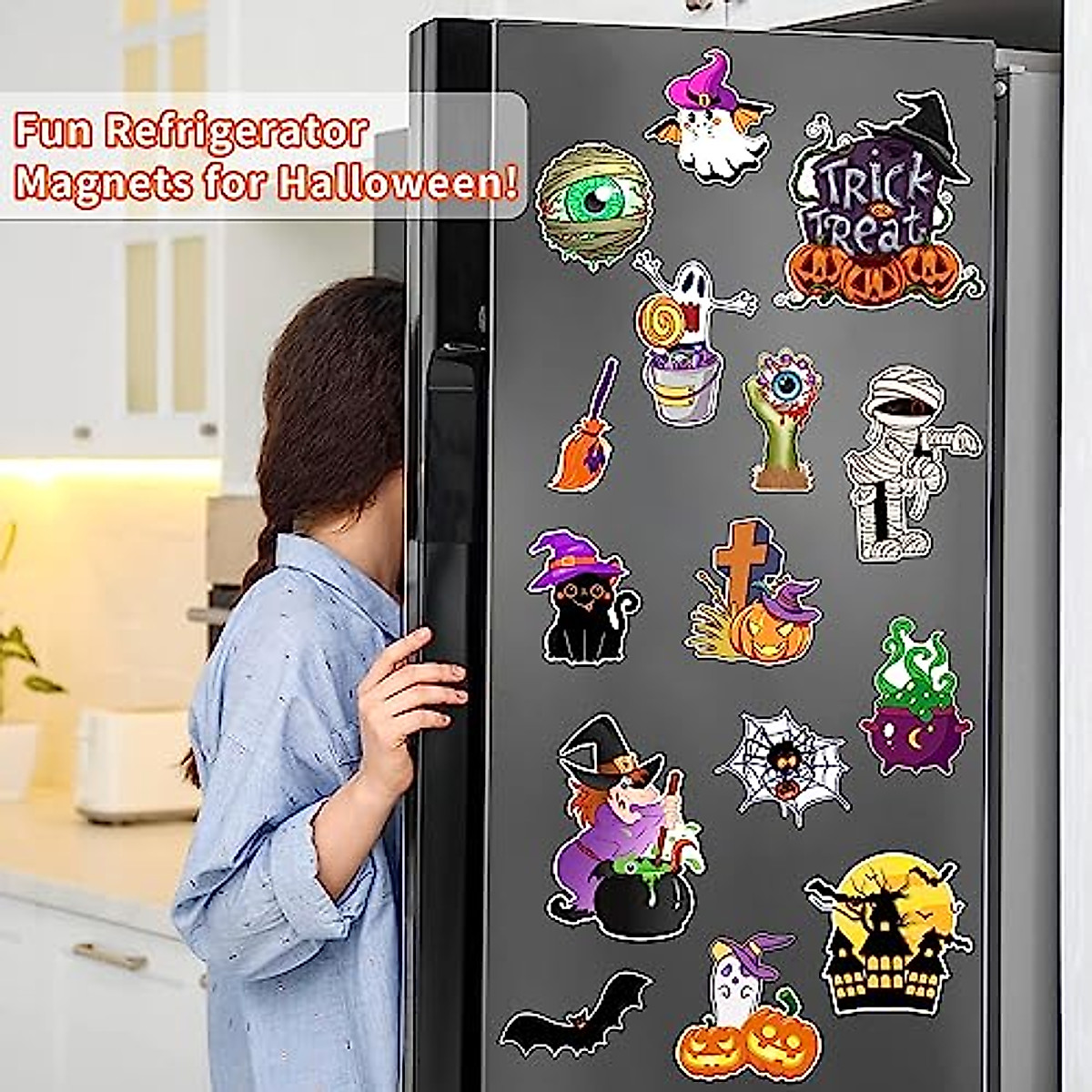 16 Pcs Halloween Magnets Reflective Car Magnets Decorations Halloween Refrigerator Magnetic Stickers Holiday Pumpkin Bat Magnet Stickers Accessories for Car Garage Door Fridge Locker Metal Surface