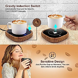 Coffee Mug Warmer Beverage Cup Warmer Gravity-Induction Auto On/Off for Desk Home Office Use for Heating Coffee, Beverage, Milk, Tea and Hot Chocolate (Wood Grain)