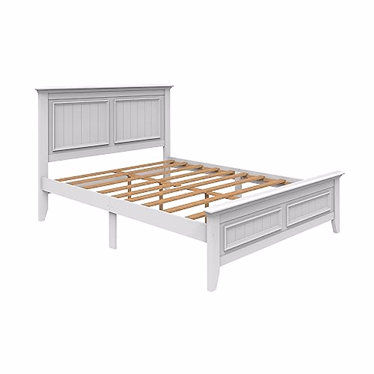 Modern Queen Size Platform Bed with Headboard ,Solid Wood Queen Bed Frame with Embellish Details,Bolivar Series Design,Country Queen Bed with Wooden Slat Support for Bedroom, White