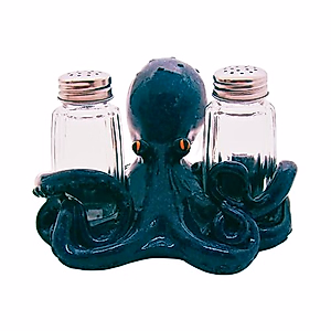 Octopus Salt and Pepper Set Holder, Nautical Décor, Shakers Included, 5.75 Inches