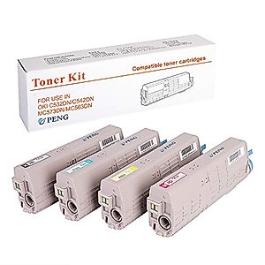 Compatible Toner cartridges for Oki Okidata C532 MC573 C532dn C542dn MC563dn MC573dn Printers 46490604, 46490603, 46490602, 46490601 High Yield BK/7K and CMY/6K Pages (4-Color Pack)